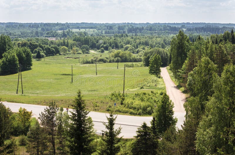 Green Countryside with Road, Meadows Stock Photo - Image of drive, hill ...