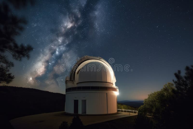 View of Observatory with Telescope and Dome Visible in the Night Sky ...