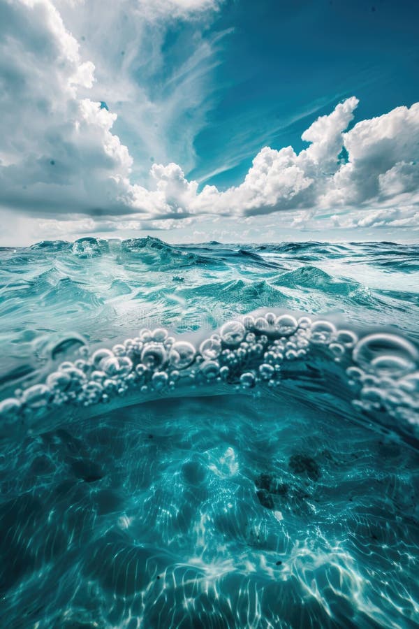 A View of the Ocean from Below the Surface, Showing Waves and Seaweed ...