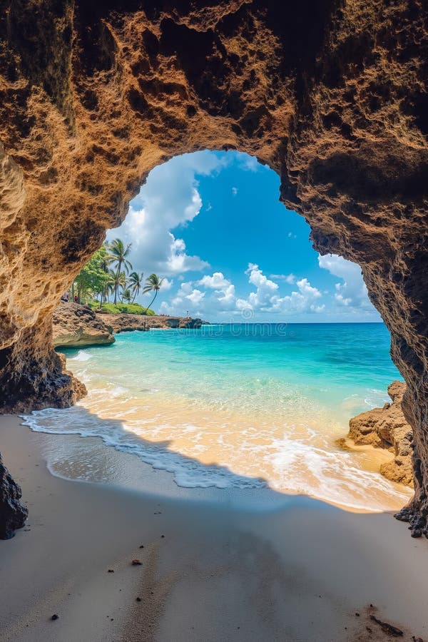 A View of the Ocean through a Cave on a Beach Stock Image - Image of ...