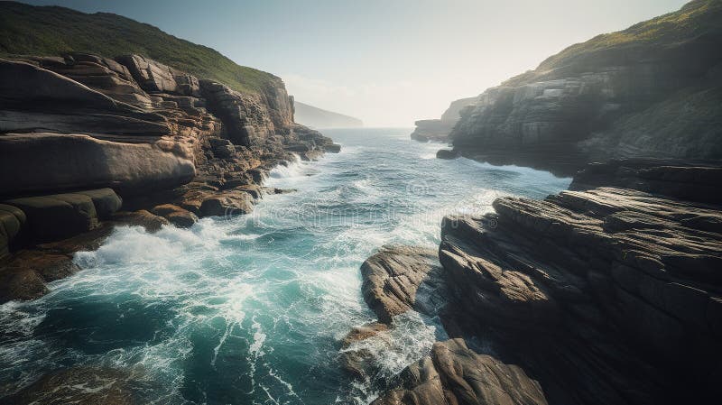 A View of the Ocean from a High Cliff Near the Shore Stock Illustration ...