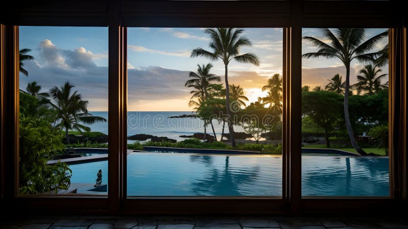 A View of the Ocean from a Hotel Room Window.Window View from Resort ...