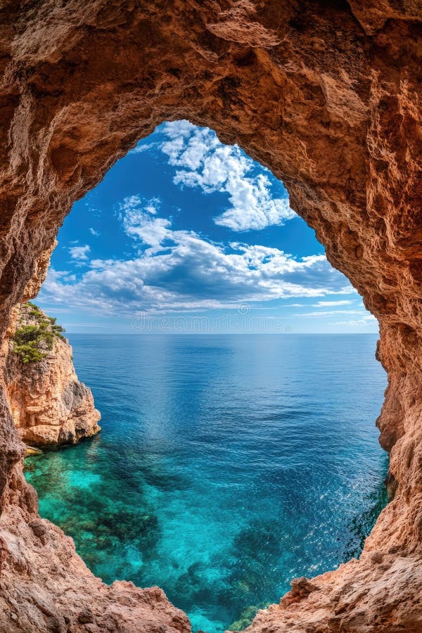 Ocean View Inside Cave stock image. Image of underwater - 376947797