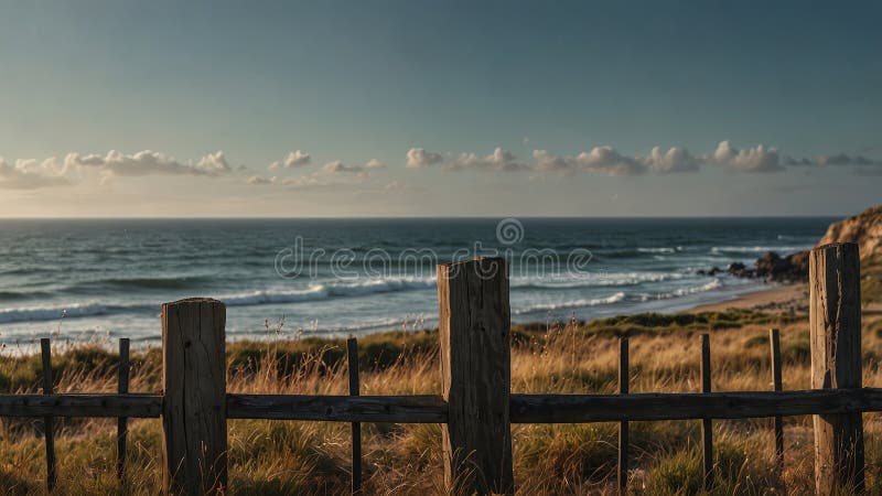 View of the Ocean through a Noise Reducing Roadside Fence. Stock Photo ...