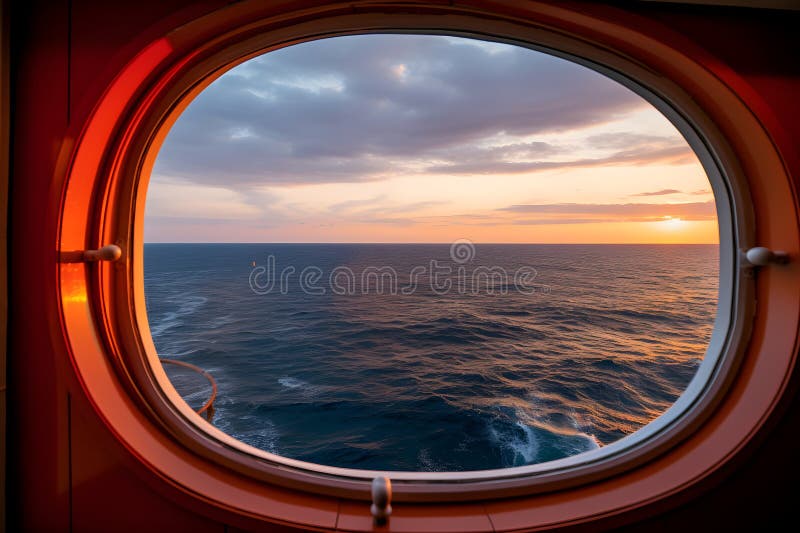 A View of the Ocean through a Round Window.Window View from Ship Window ...