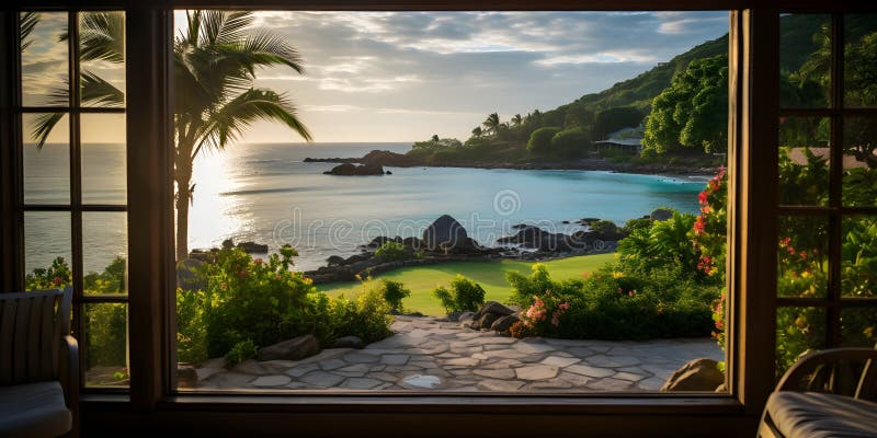A View of the Ocean through a Window.Window View from Resort Window ...