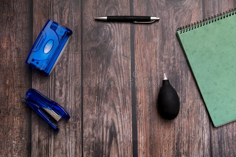 View of an Office Table with a Few of Stationary on Top of it in Flat ...