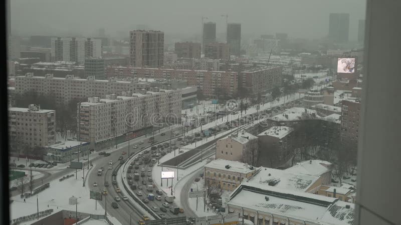 View from the Office Window of the Traffic Jam in Winter. View from the ...