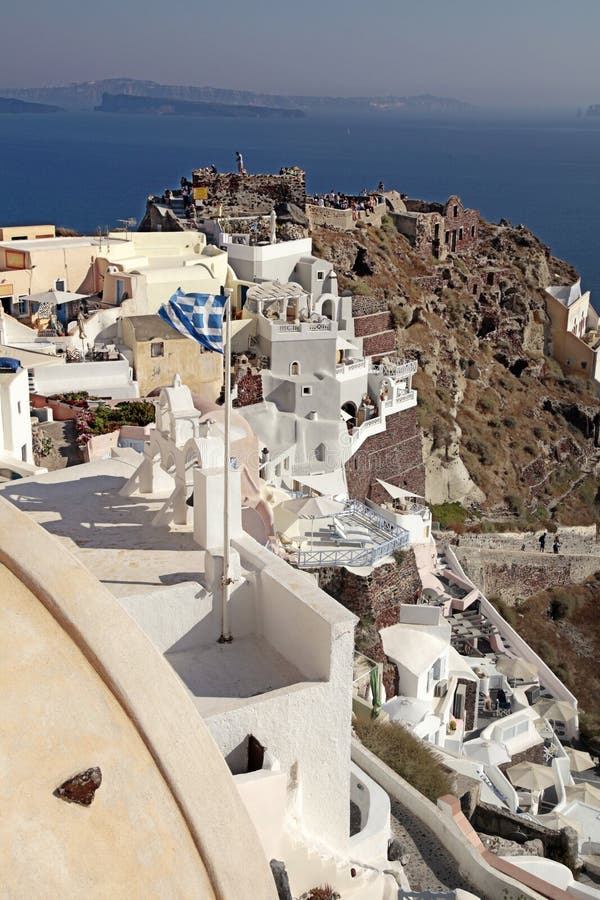 View of Oia Town and Old Castle of Oia, Santorini, Greece. Stock Image ...