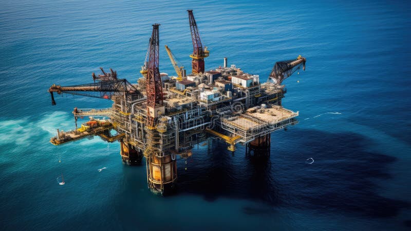 View oil rig offshore stock illustration. Illustration of blue - 375557980