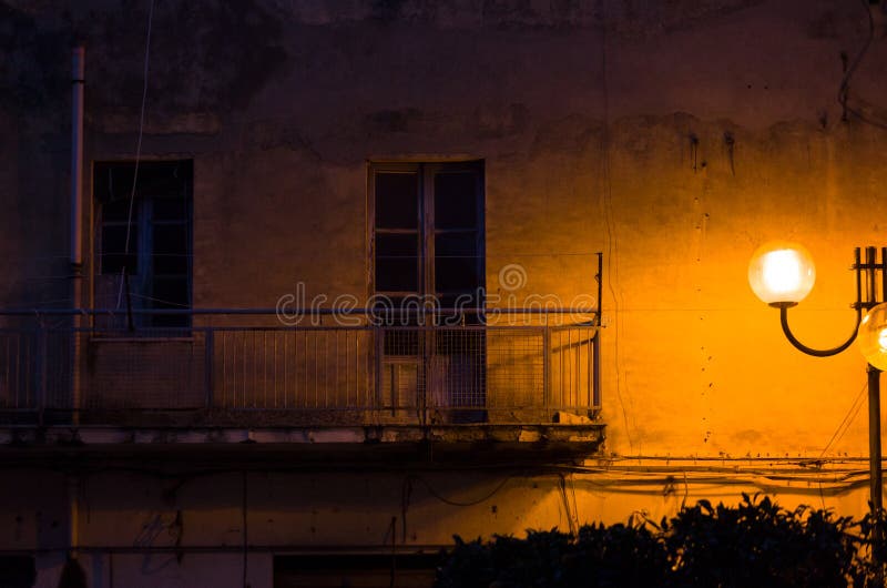 View of Old Balcony at Night Stock Photo - Image of house, empty: 214080518