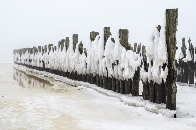A View of Old Breakwater Posts in Winter ,Riga Bay, Latvia Stock Photo ...