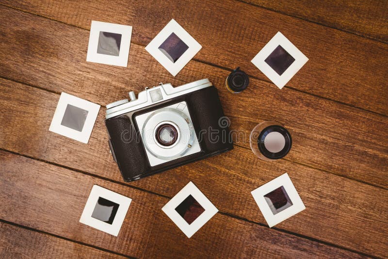 View of an Old Camera with Photos Slides Stock Image - Image of space ...