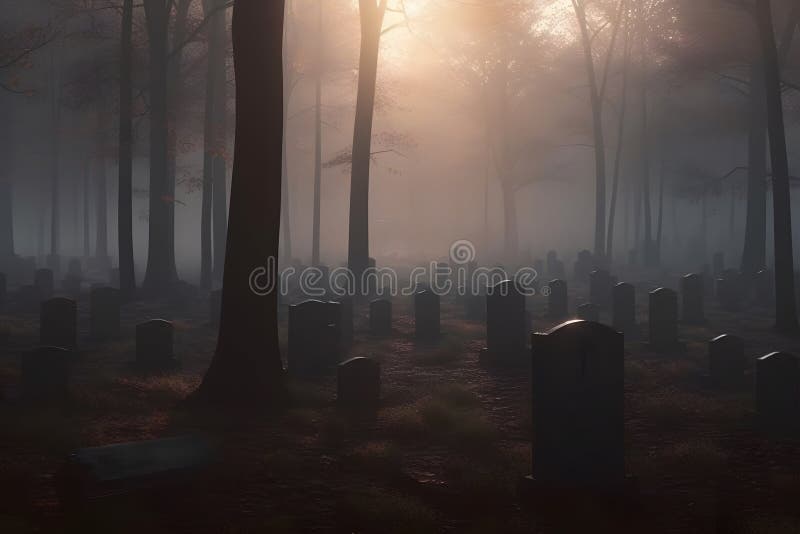 View of Old Cemetery Park in the Mist. Neural Network AI Generated ...