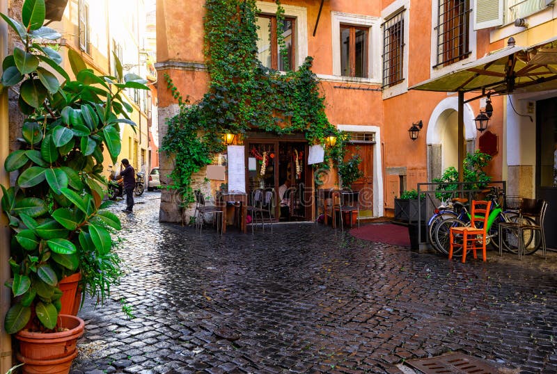 View of Old Cozy Street in Rome Editorial Image - Image of wall, bike ...