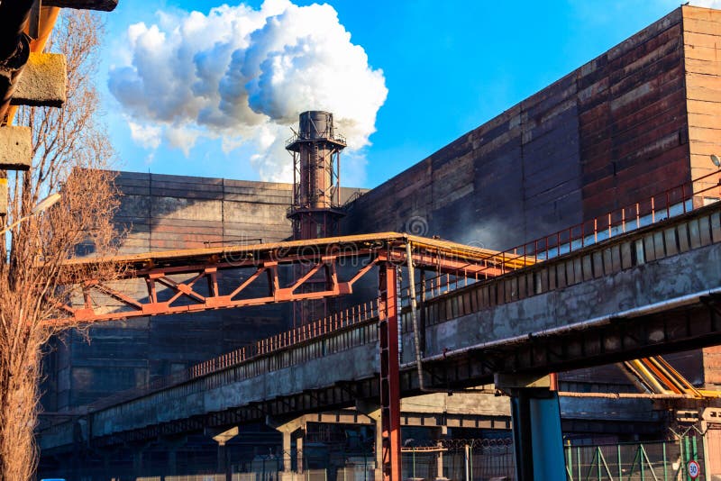 View of Old Factory with Pipe with Smoke. Air Pollution, Environmental ...