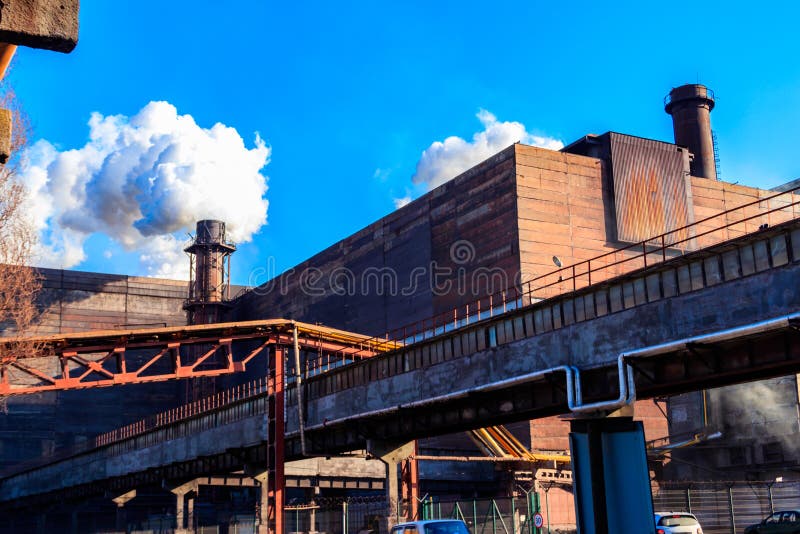 View of Old Factory with Pipe with Smoke. Air Pollution, Environmental ...