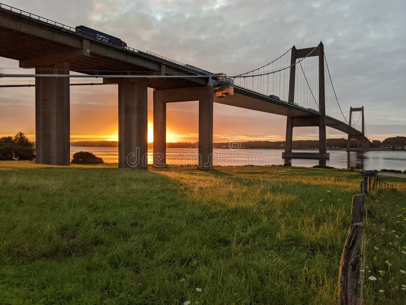 View of the Old Little Belt Bridge at Sunrise Stock Image - Image of ...