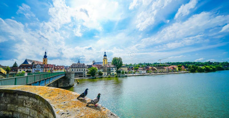 View from the Old Main Bridge of the Main and the City of Bad Kitzingen ...