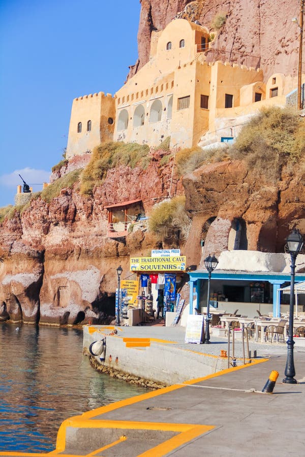 View of Old Port in Santorini Greece Stock Image - Image of anchored ...
