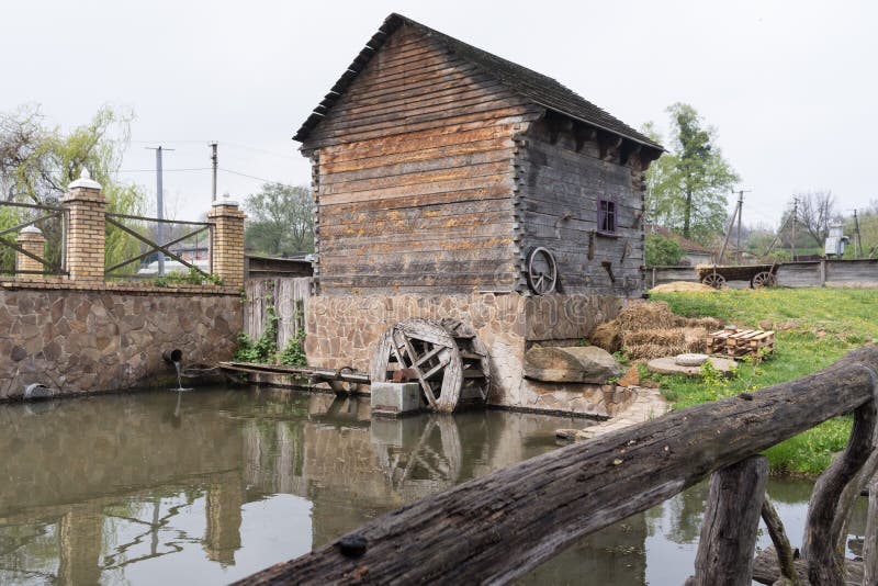 View of an Old Small Wooden Water Mill on a Pond Stock Image - Image of ...