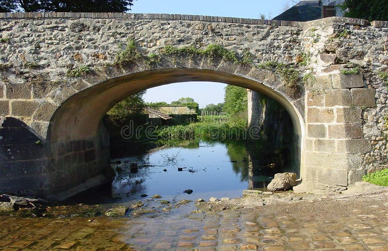 Old Bridge Construction Over a Small River on a Summer Day Stock Image ...
