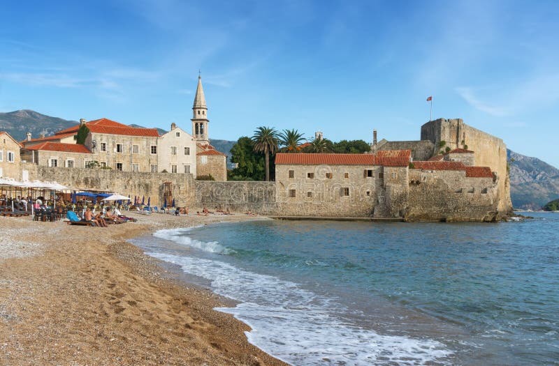 View of Old Town Budva. Montenegro Stock Image - Image of europe, shore ...