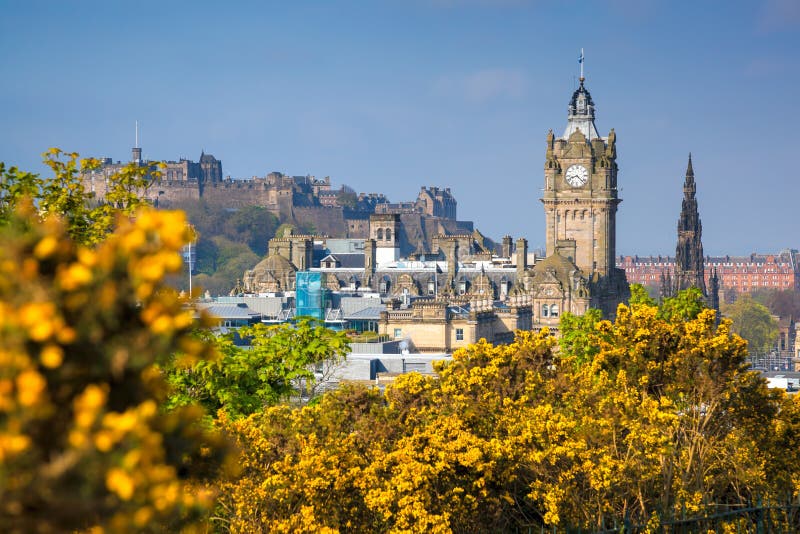 View of Old Town Edinburgh with Flowers during Spring in Scotland Stock ...