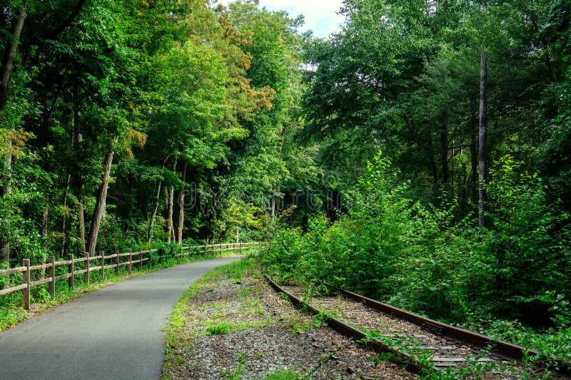 View of Old, Unused Train Tracks in Woody Area on a Nice Day Stock ...