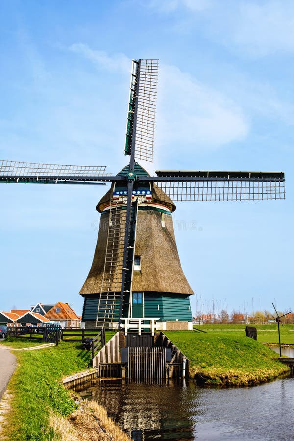 View on Old Windmill in Volendam, the Netherlands. Sunny Day in Holland ...