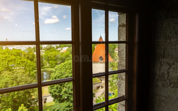 View through old window stock image. Image of exterior - 392556249
