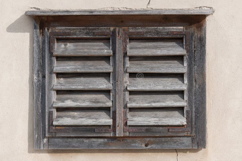 View of an Old Wooden Window Against the Wall Stock Photo - Image of ...