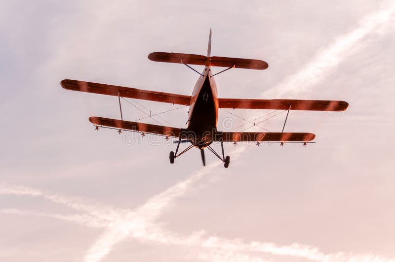 View on an Old Plane Flying during the Sunset Stock Image - Image of ...