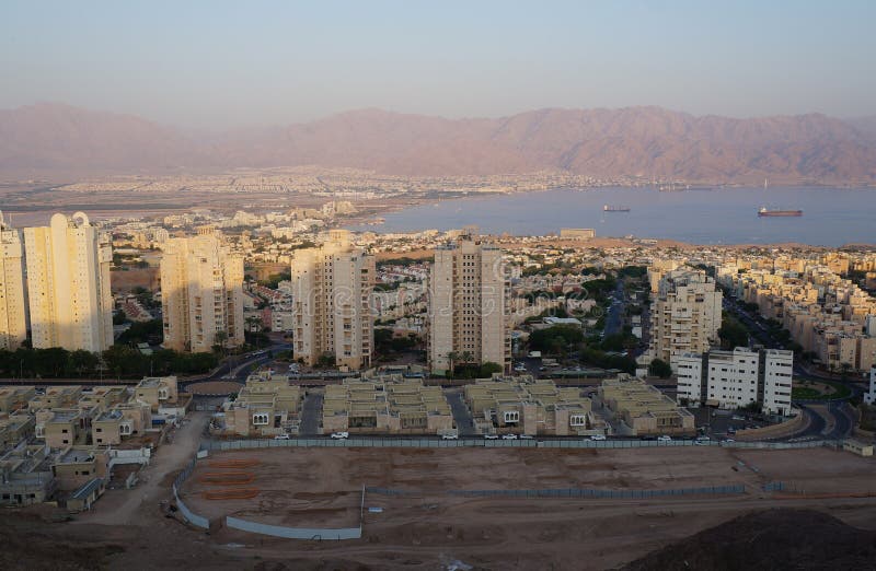 View onto Eilat from above stock image. Image of background - 196356409