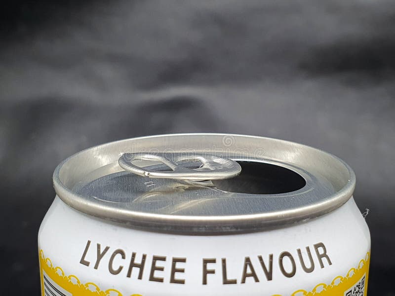 A View Open Cap of Beer or Soft Drink Can on Black. High Angle Shot ...