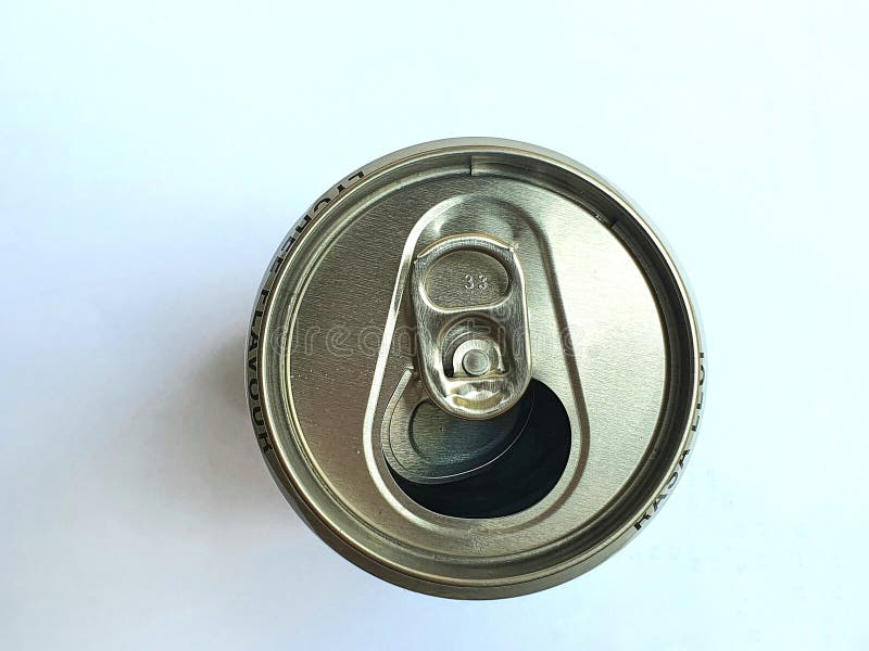 A View Open Cap of Beer or Soft Drink Can on White. Flat Lay Top View ...