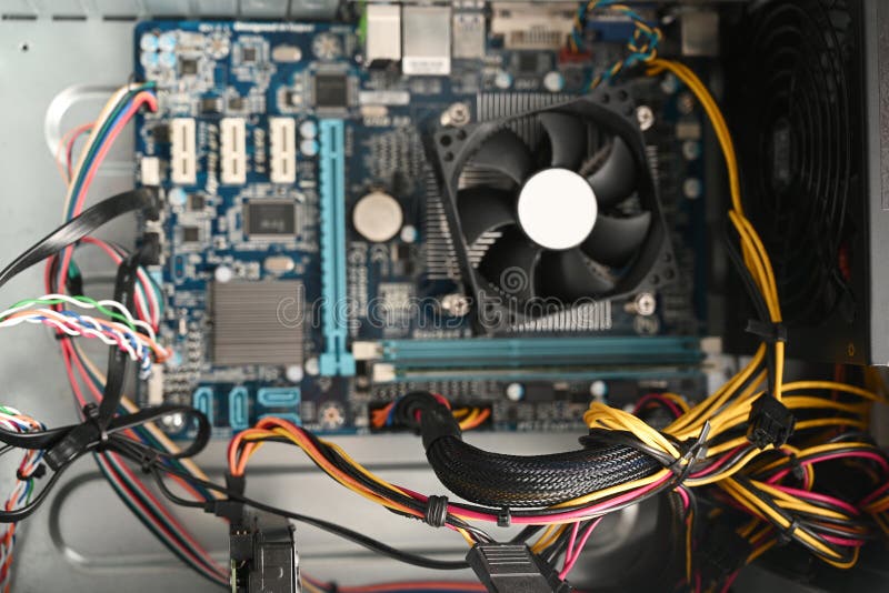 View into an Open Computer, Desktop Pc Tower with Motherboard, Cooler ...