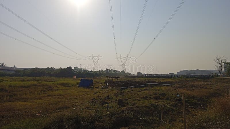 View of Open Land with a High-voltage Electrical Substation in the ...