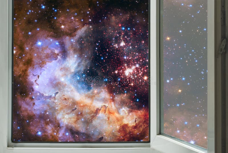 View from an Open Window on a Starry Sky with Brightly Glowing Stars ...