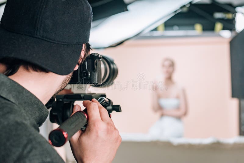 View of Operator and Model Working in Photo Studio Stock Image - Image ...