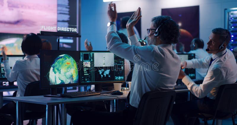 Flight Control Team Celebrating Rocket Launch Stock Photo - Image of ...