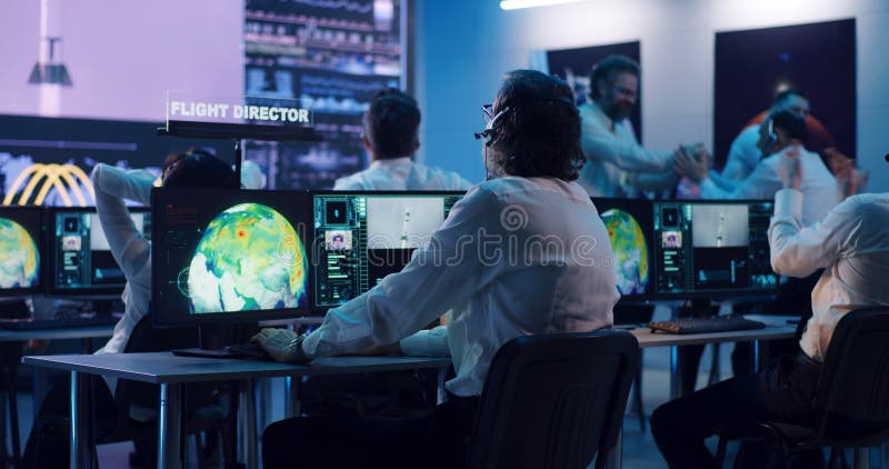Flight Control Team Celebrating Rocket Launch Stock Photo - Image of ...