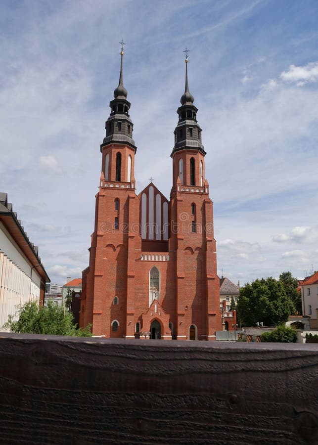 A View of the Opole Cathedral from Behind a Wooden Banister Editorial ...