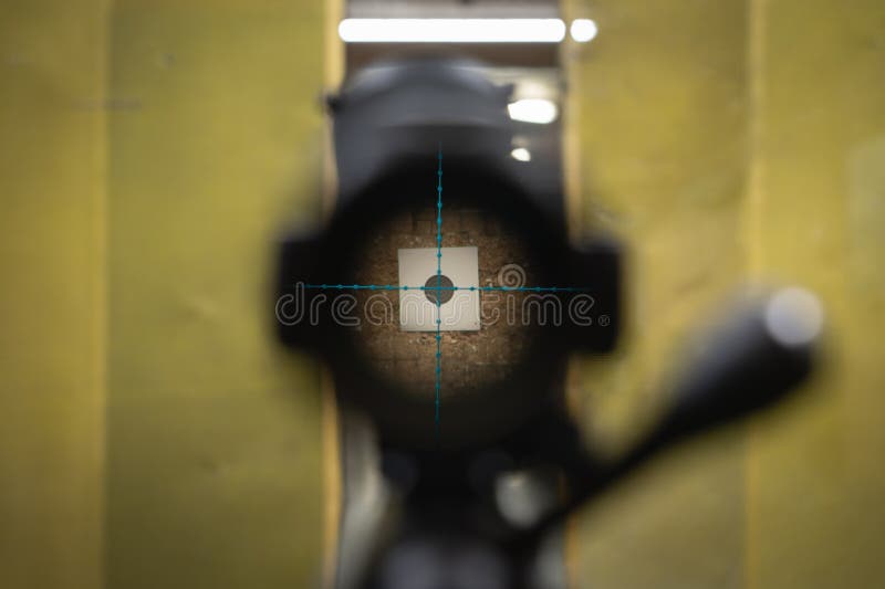 View through the Optical Sight of a Sniper Rifle at a Target in a ...