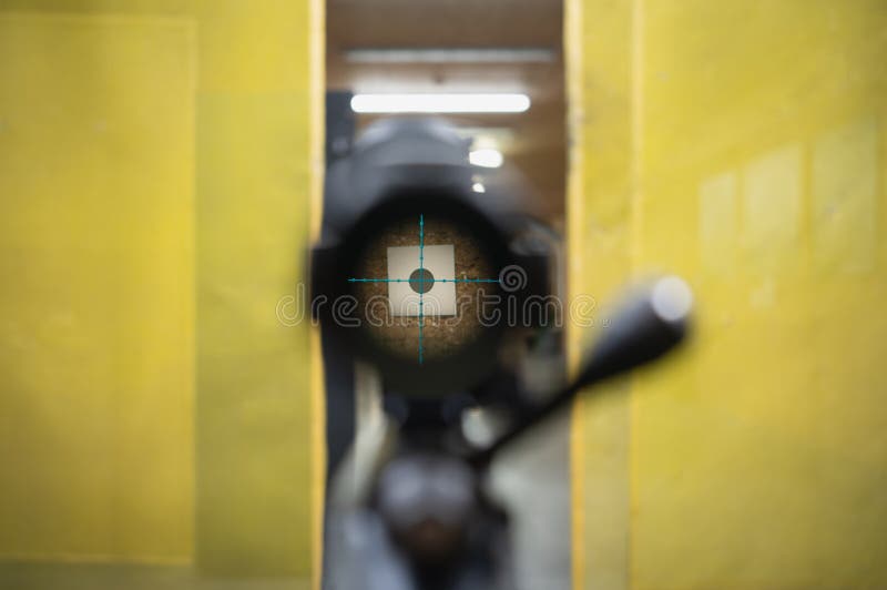 View through an Optical Sight of a Target at a Shooting Range Stock ...