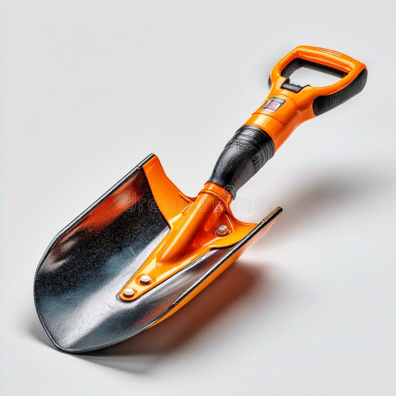 A Bright Orange Shovel with a Black Handle on White Surface Stock ...