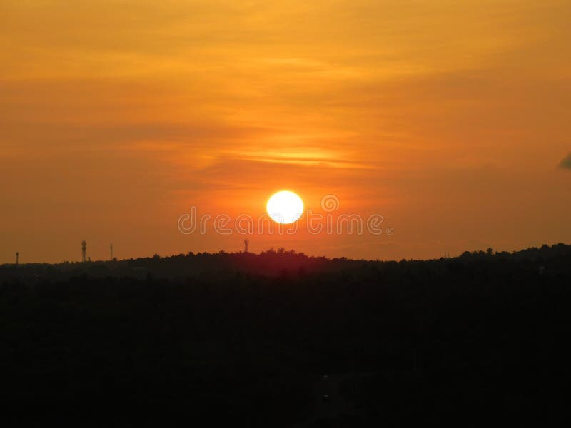 View of Orange Sun Set Over Dark Plants Stock Photo - Image of sunlight ...