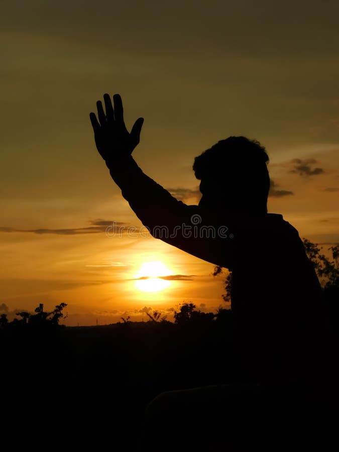 View of Sunset and Shadow of a Man Doing Yoga Stock Image - Image of ...