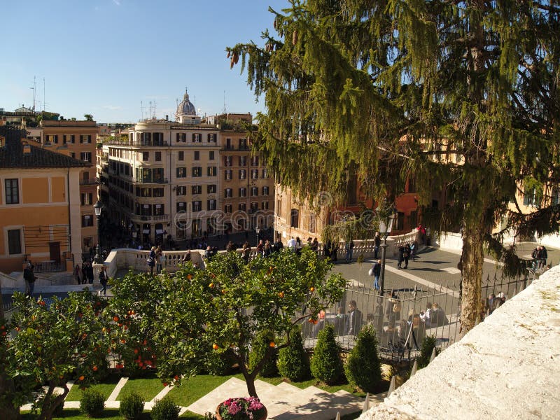 View of Orange Trees on the Spanish Steps in Rome, Italy Editorial ...