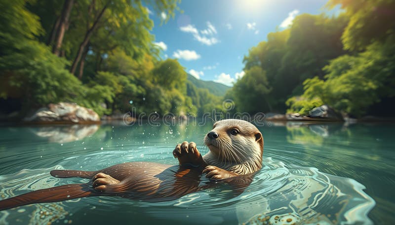 A View of an Otter in the Water Stock Illustration - Illustration of ...